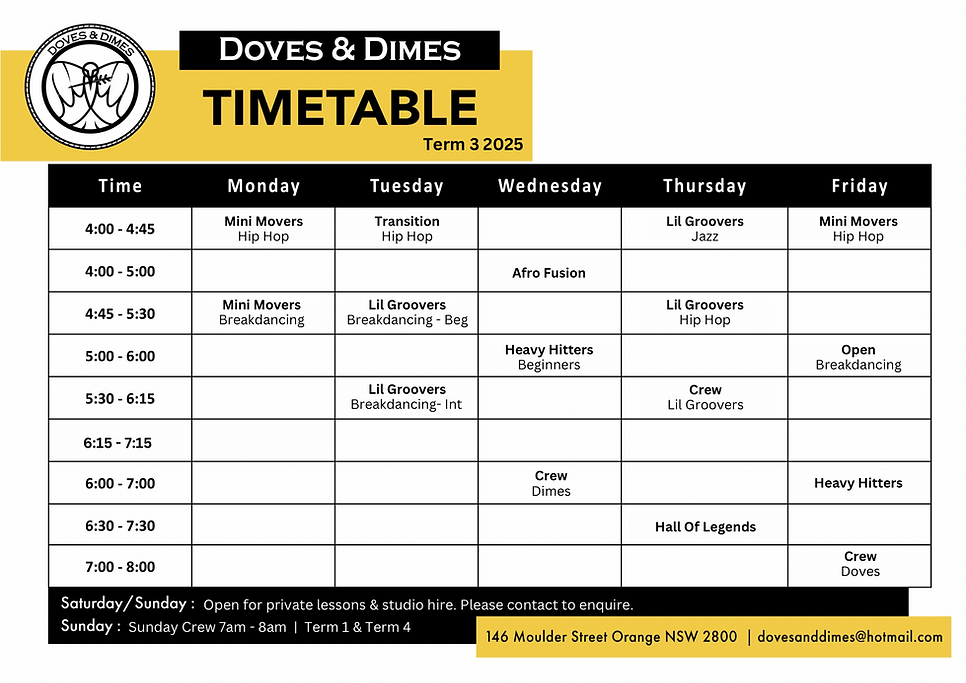 Timetable | Doves & Dimes